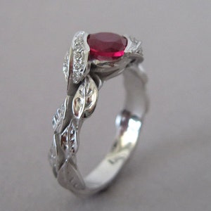 Ruby Leaf Ring, Ruby Leaf Engagement Ring, Diamond Ruby Leaf Ring, Nature Floral Leaves Ring ...