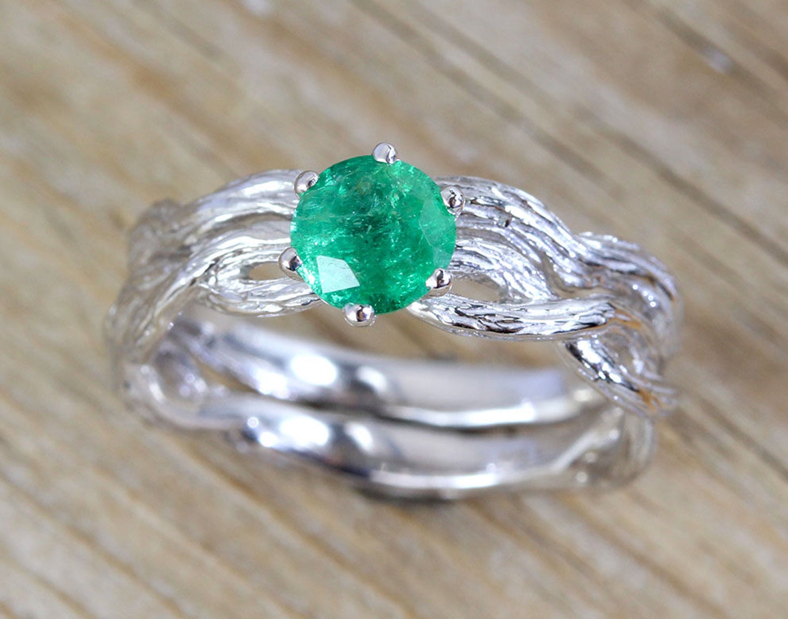 Wedding Ring Set, Natural Emerald Bridal Set, Engagement Ring, Branch ...
