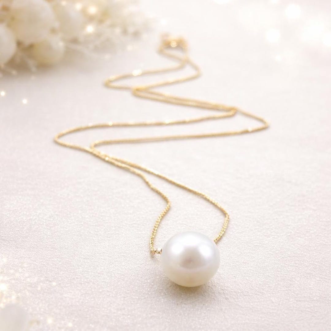 14k Gold Floating Pearl Necklace: Elegant Freshwater Pearl Pendant - Etsy