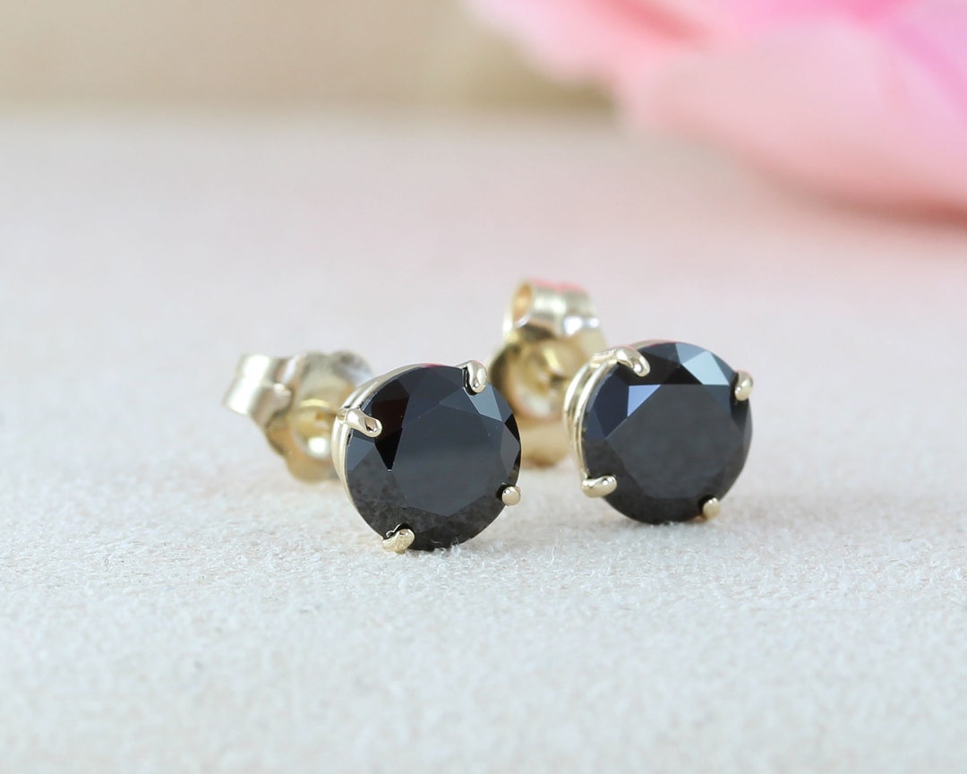 1.50 Carat Black Diamond Earrings, 3/4 Carat Each Stud Earrings, Solid ...