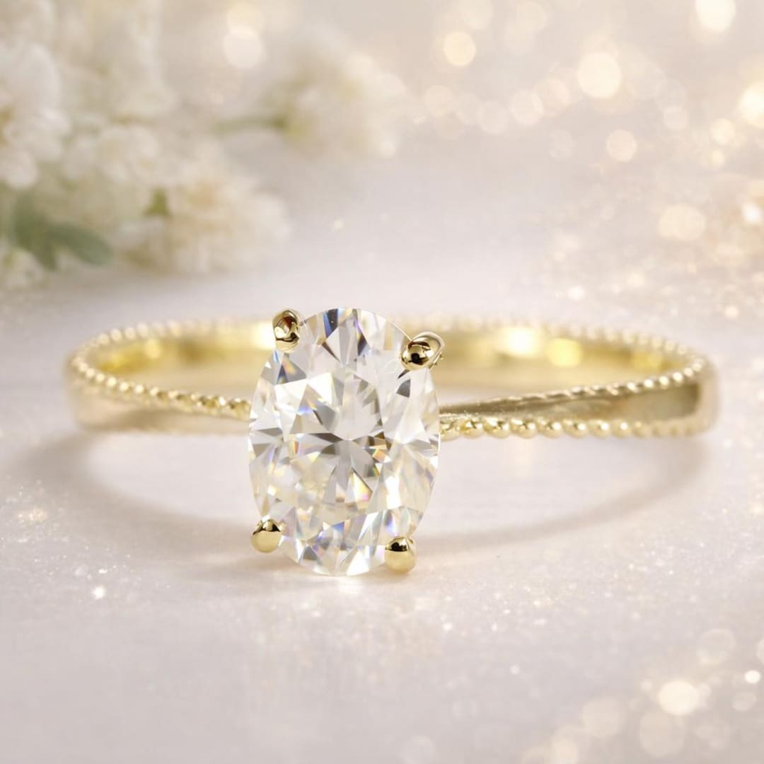Oval Lab Grown Diamond Mobius Engagement Ring 9k/14k Gold Vintage ...