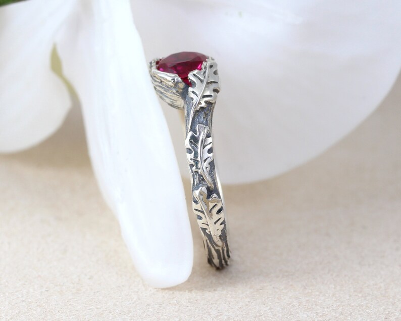 Silver Ruby Leaf Ring Promise Nature Inspired Gemstone Ring | Etsy