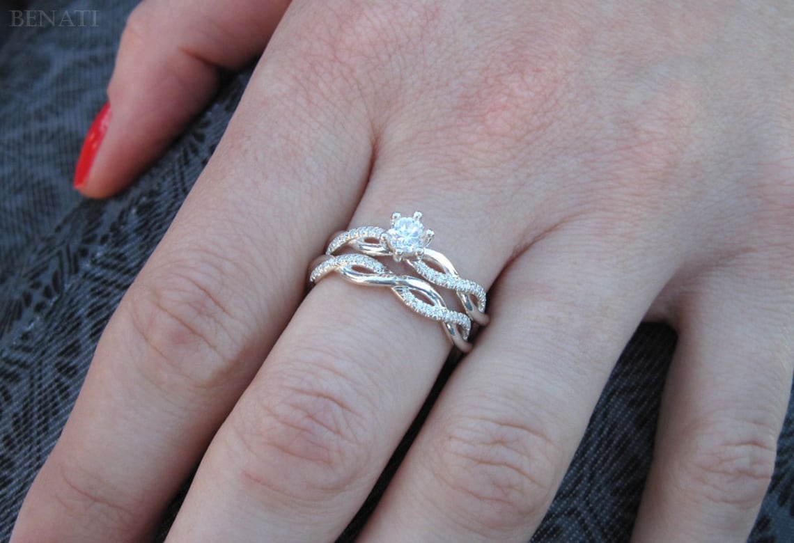 Diamond Infinity Ring Bridal Set Infinity Knot Engagement and - Etsy