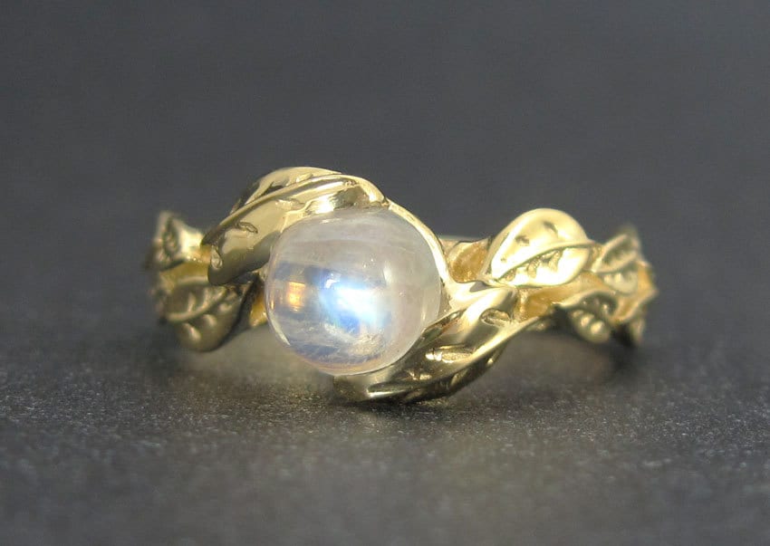 Rainbow Moonstone Ring Nature Ring Leaves Engagement Ring | Etsy
