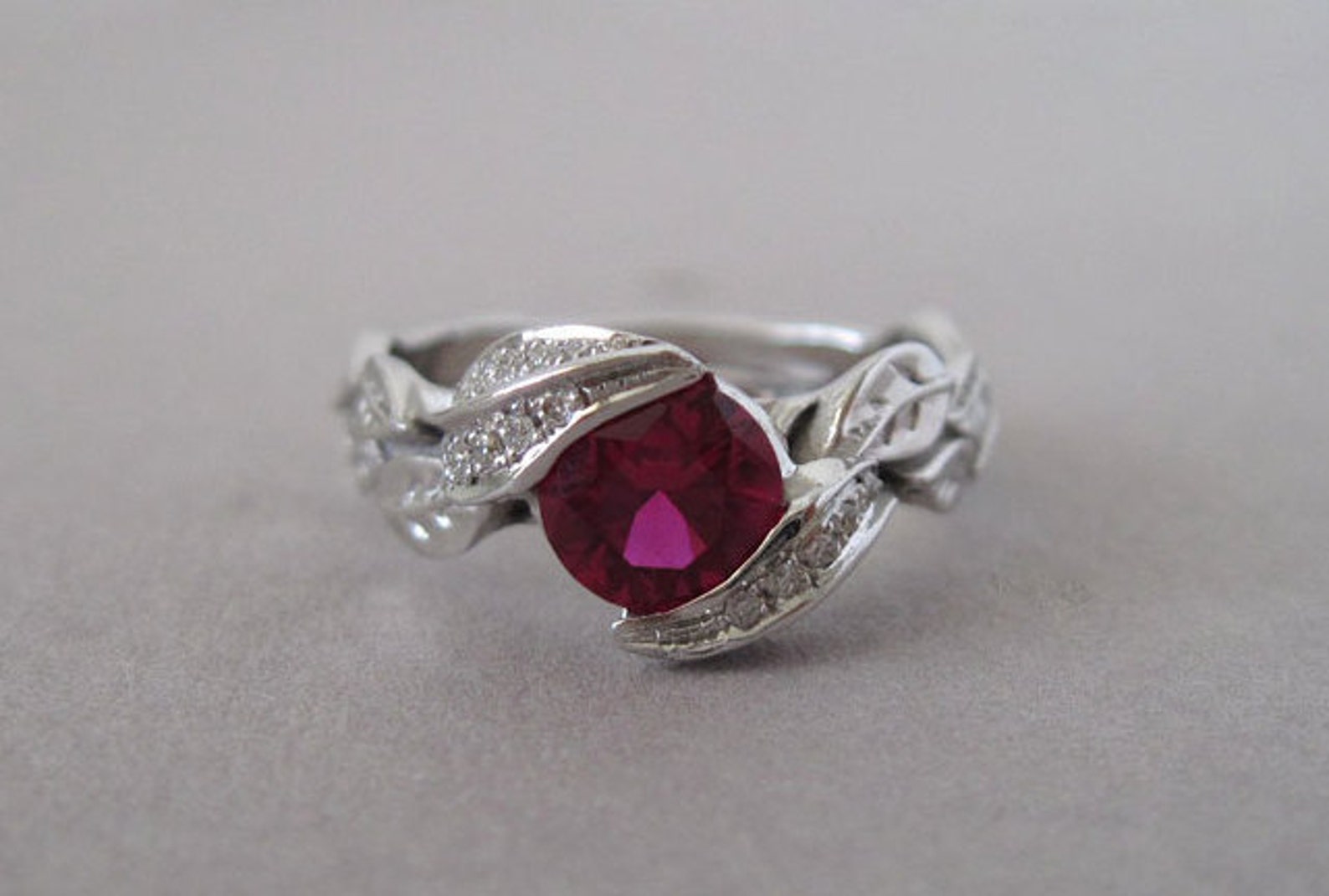 Ruby Leaf Ring Ruby Leaf Engagement Ring Diamond Ruby Leaf - Etsy