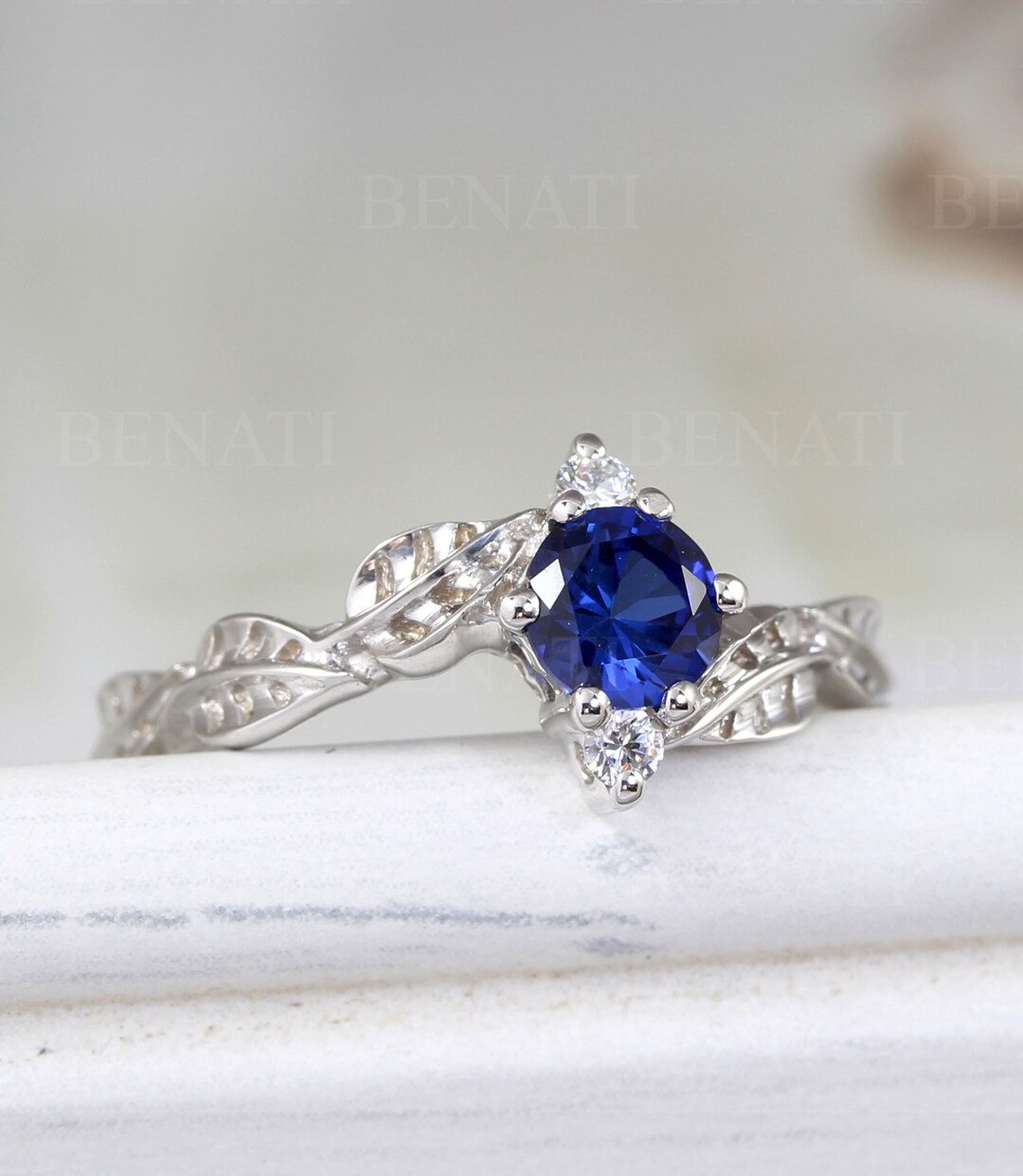 Sapphire Engagement Ring Sapphire Leaf Ring Antique Nature - Etsy