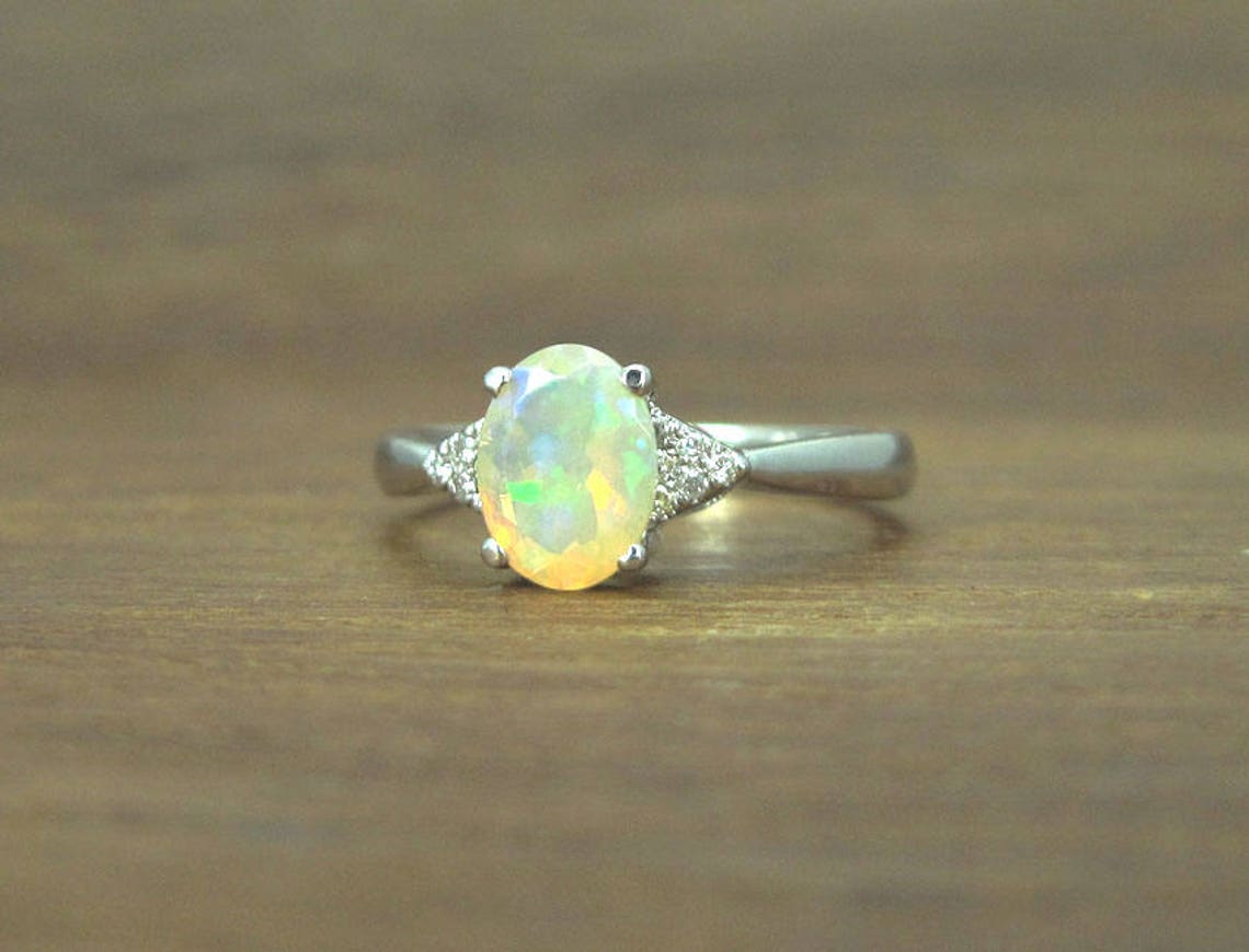 Bague de fiançailles opales authentiques naturelles anneau | Etsy