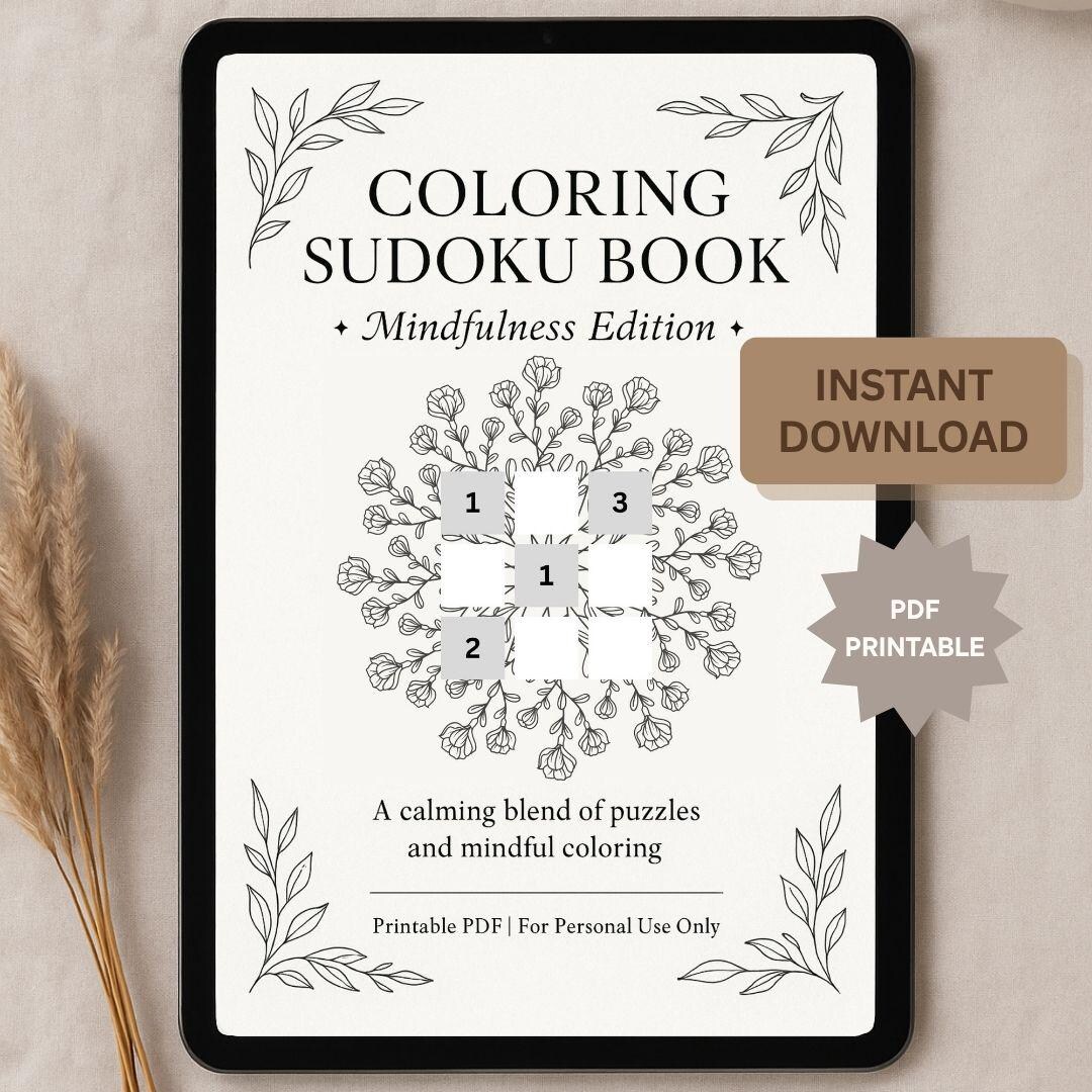 Coloring Sudoku Book for Adults PDF | Mindfulness Printable Puzzle Book ...