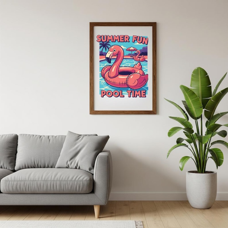 Retro Flamingo Pool Float Poster | Summer Fun Pool Time Wall Art ...