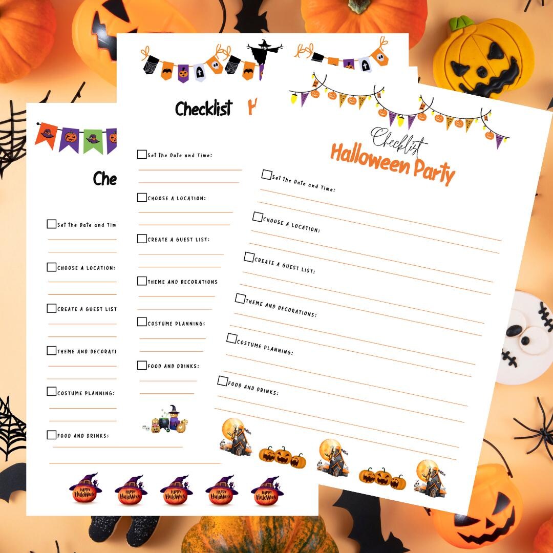 Halloween Party Checklist Printable PDF – 4 Cute Styles | Instant ...