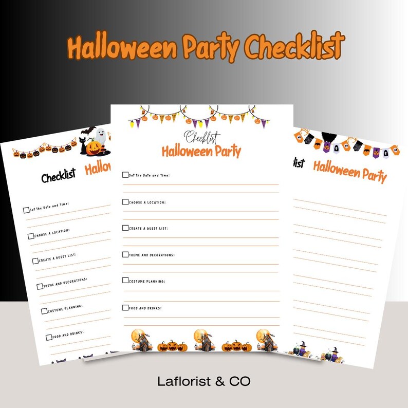 Halloween Party Checklist Printable PDF – 4 Cute Styles | Instant ...