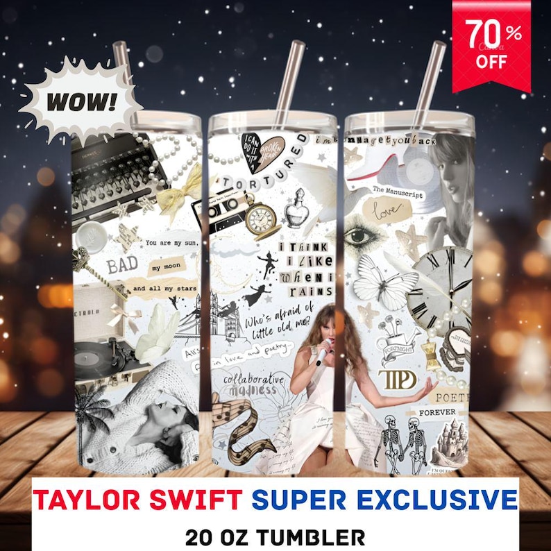 Taylor Swift 20oz Tumbler Wrap | Tortured Poets Collage | Digital ...