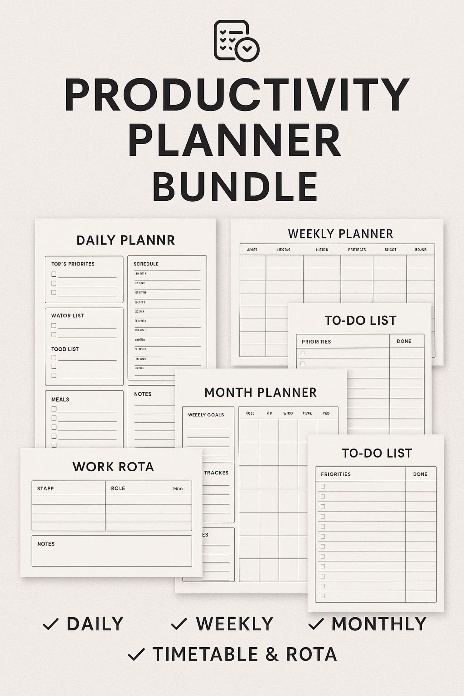 Printable Productivity Planner Bundle | Daily, Weekly, Monthly + Rota ...