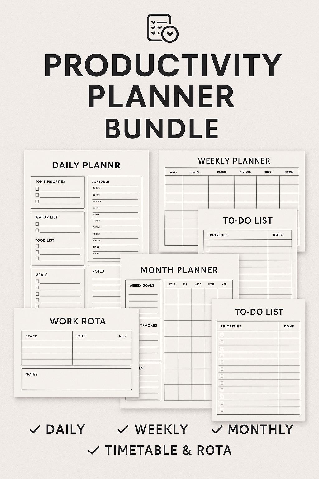 Printable Productivity Planner Bundle | Daily, Weekly, Monthly + Rota ...