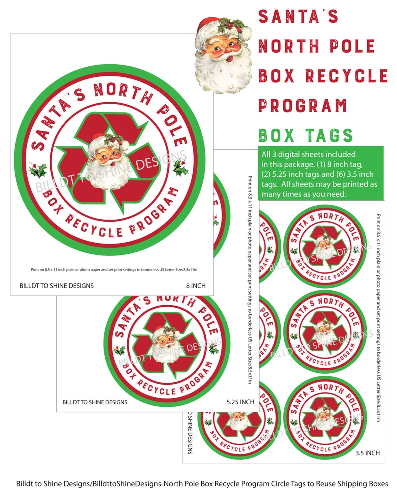 Santa's North Pole Box Recycle Tags---instant Download---reuse Shipping ...