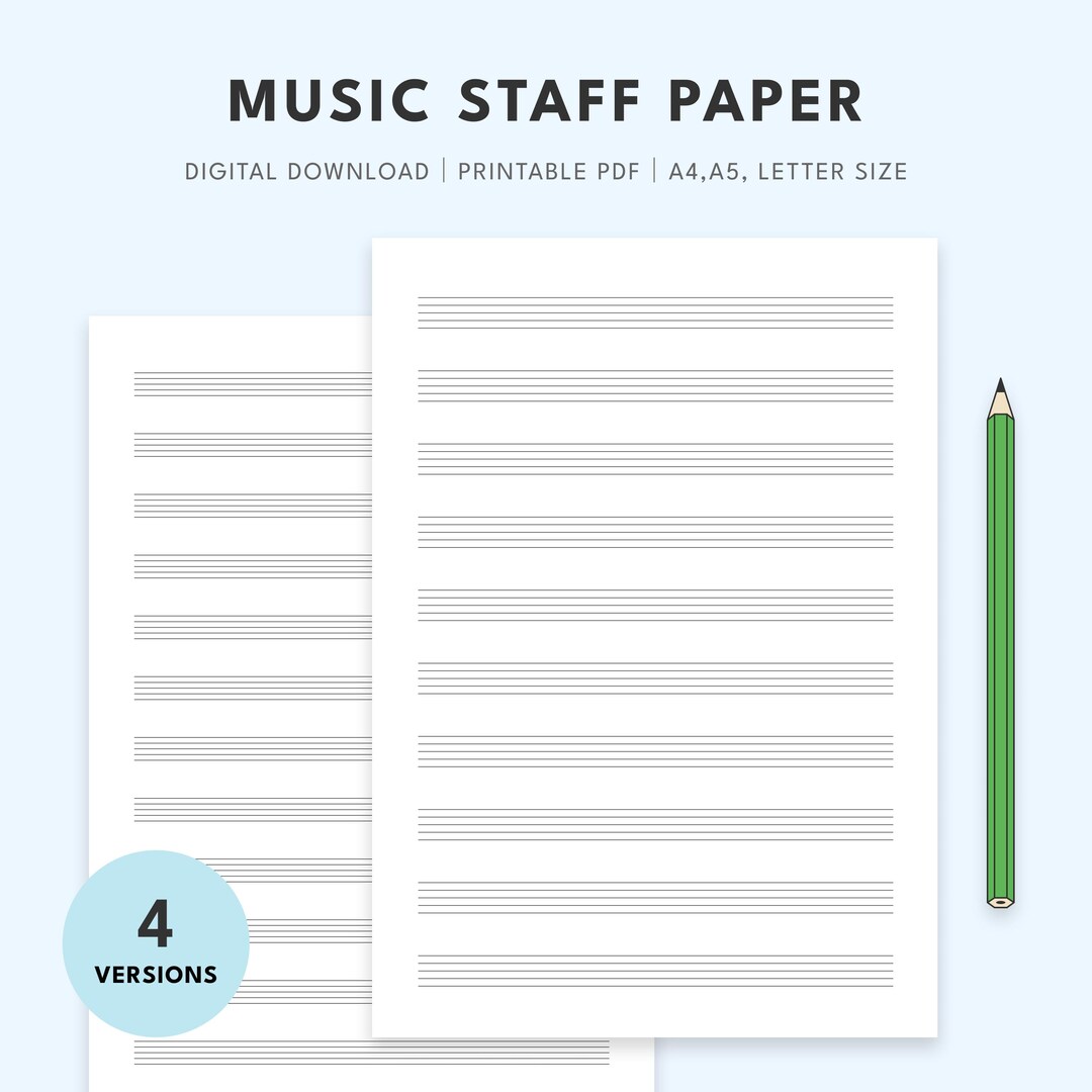 Printable Music Staff Paper – A4 A5 Letter Sizes, PDF Digital Download ...