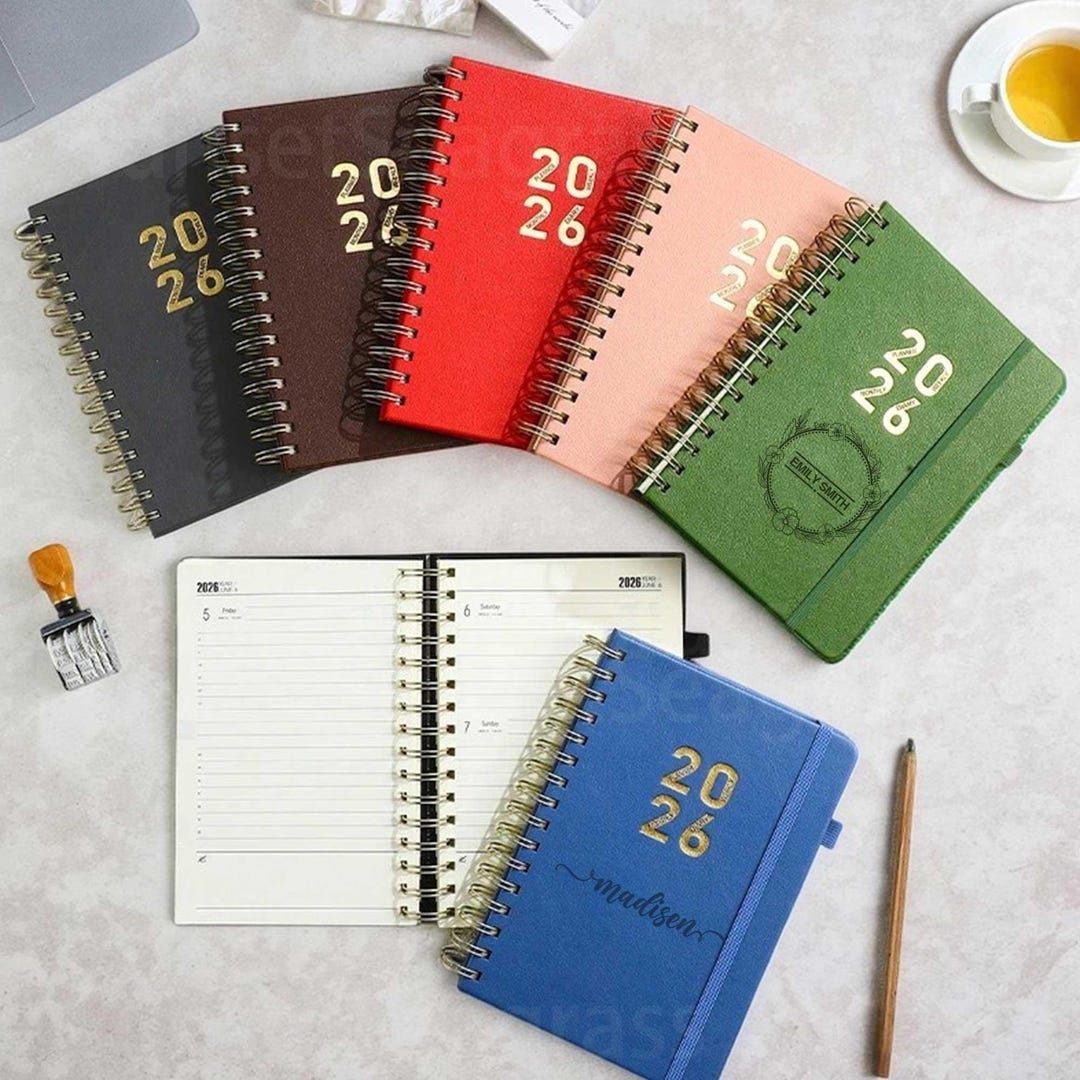 2026 Leather Wire Coil Planner, Engraved Logo Journal, Custom Name ...