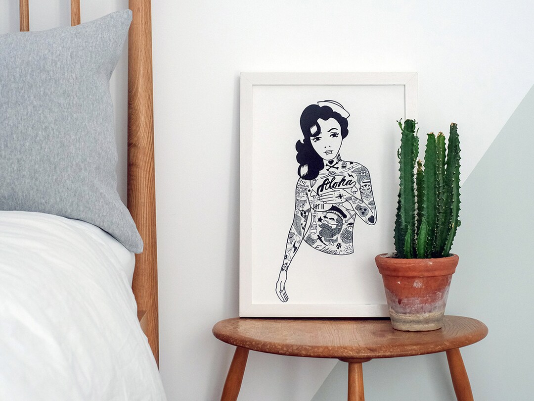 Aloha Tat Girl A3 Art Print - Etsy