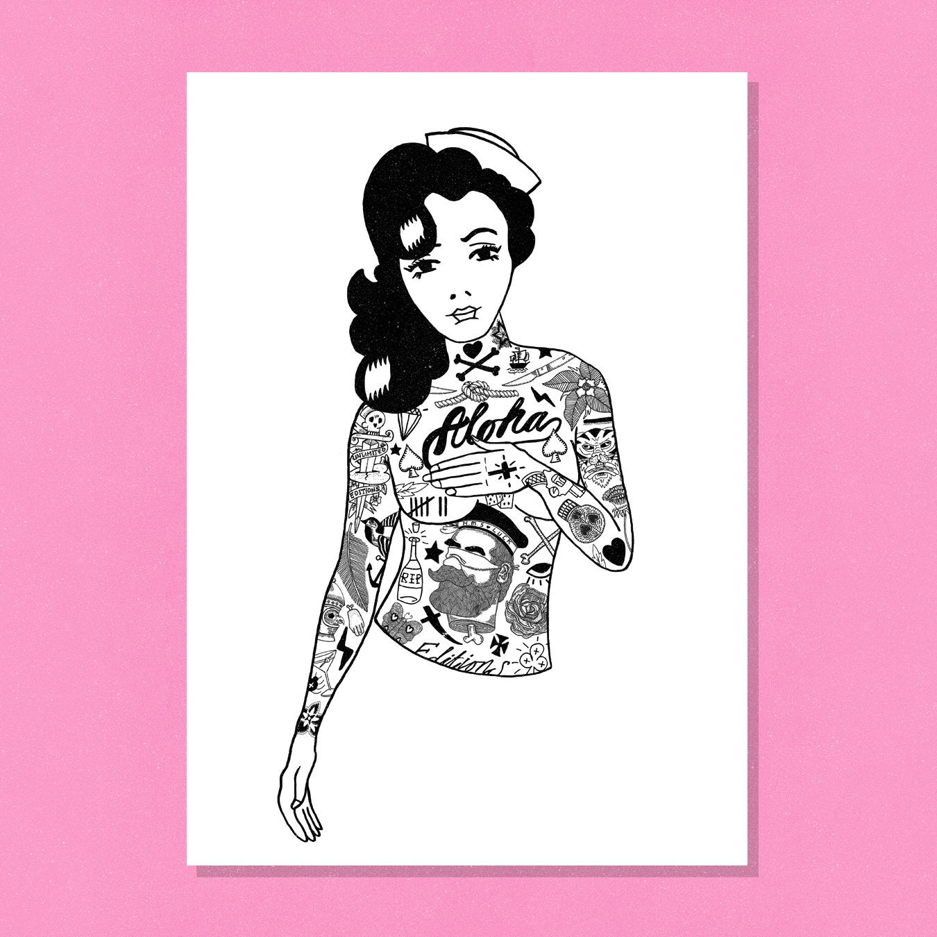 Aloha Tat Girl A3 Art Print - Etsy