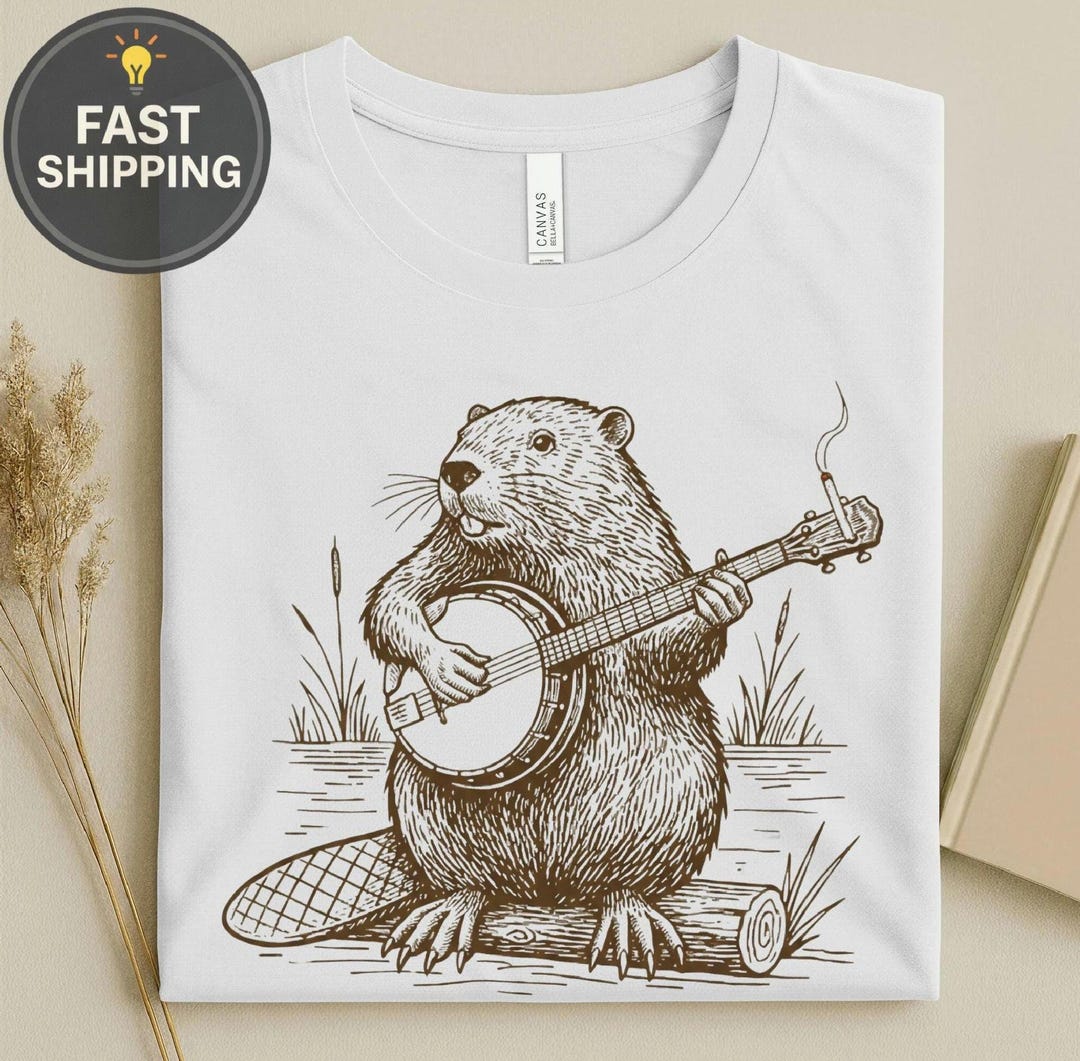 Beaver Shirt Cotton Tee: Bluegrass Banjo Woodland Animal Scene S-XL - Etsy