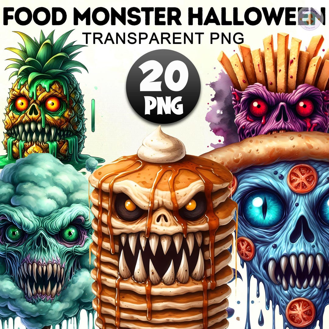 20+ Creepy Halloween Clipart Bundle, Food Monster Png, Monster Faces ...