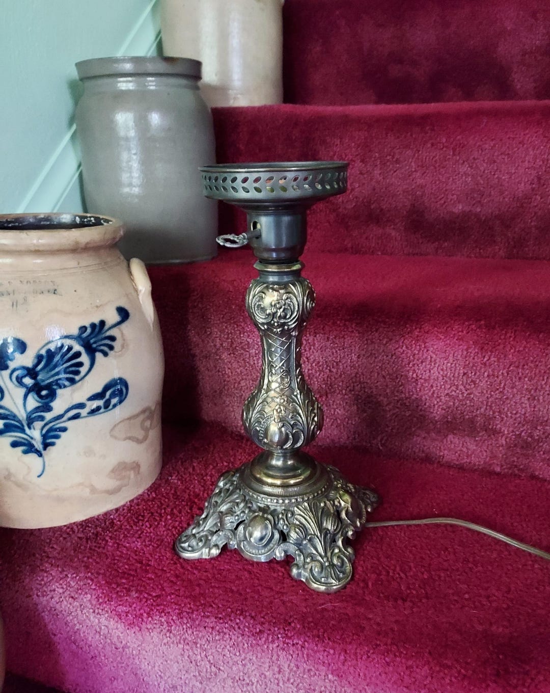 Vintage Victorian Style Lamp Base Ornate Antique Brass Finish No ...