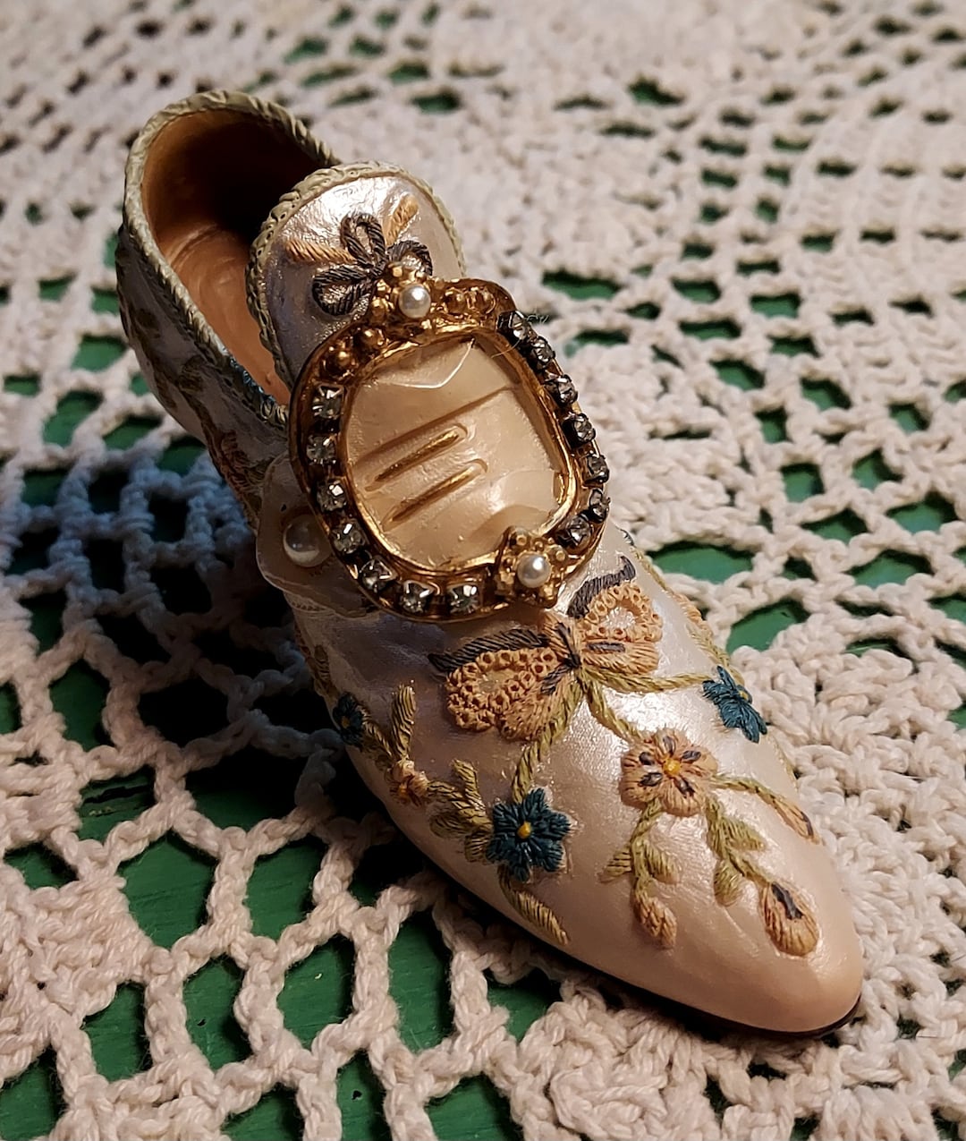 Vintage Embellished Shoe Decorative Resin Collectable Collectible Victorian Style Pearls and ...