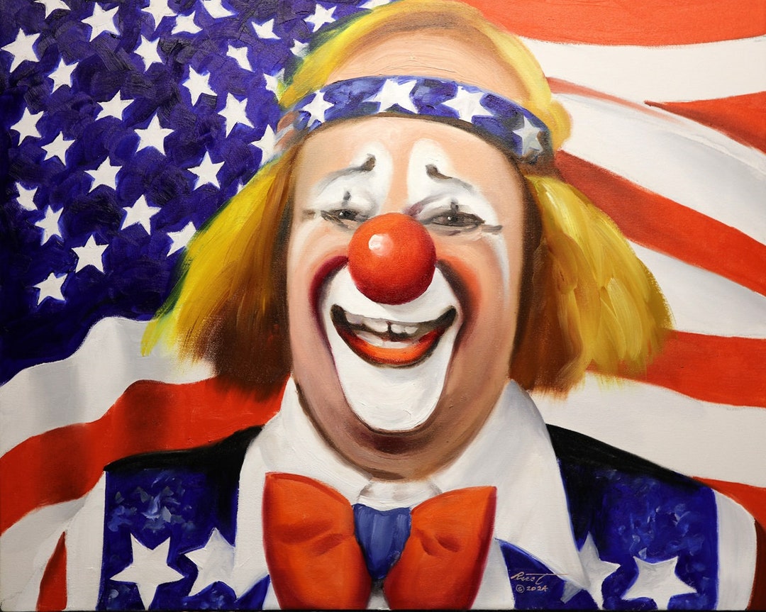 CHUCKO, Chuck Sidlow, Clown, (14382) "chuck and American Flag", Oils on ...