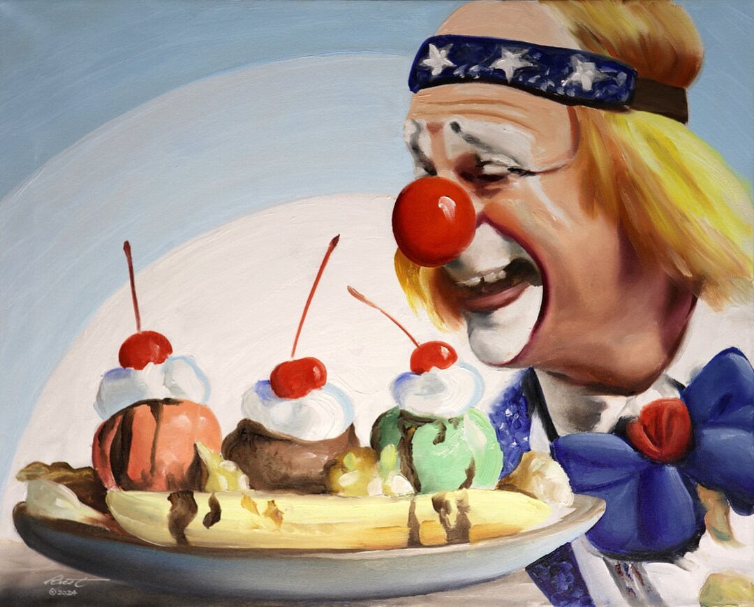 CHUCKO, Chuck Sidlow, Clown, "banana Split" (14380), Oils on 24" X 30 ...