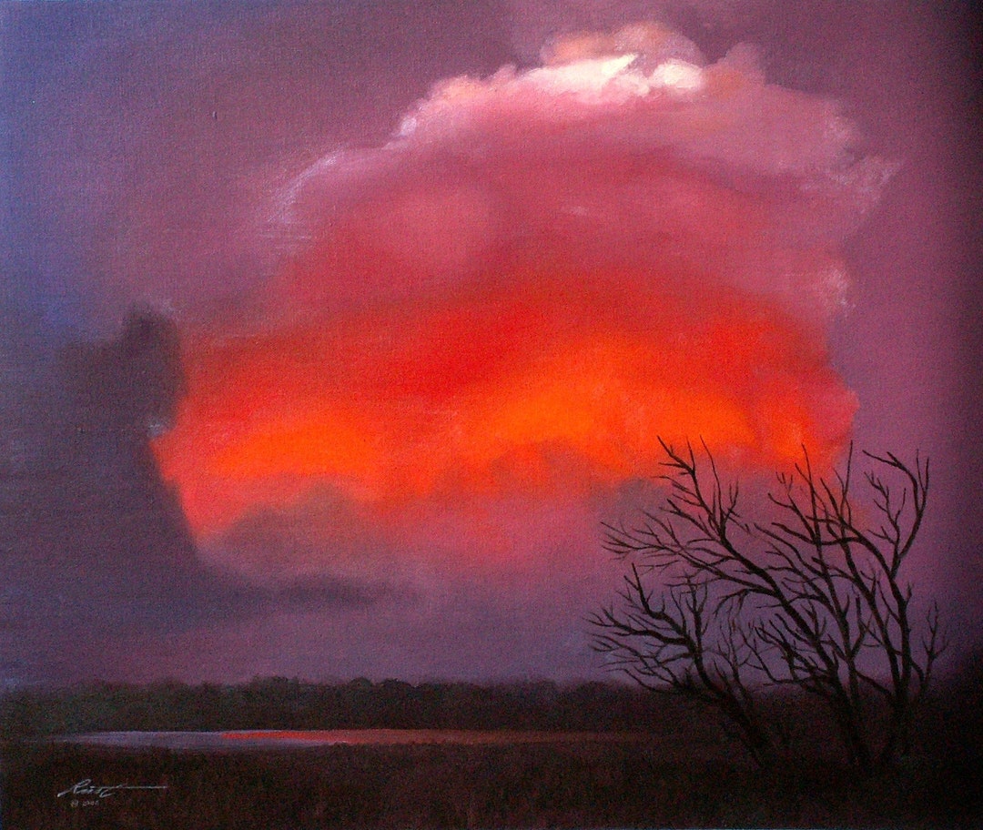SUNSET. Oils on 20" X 24" Canvas Painted by Artist, RUSTY RUST / L-113 ...