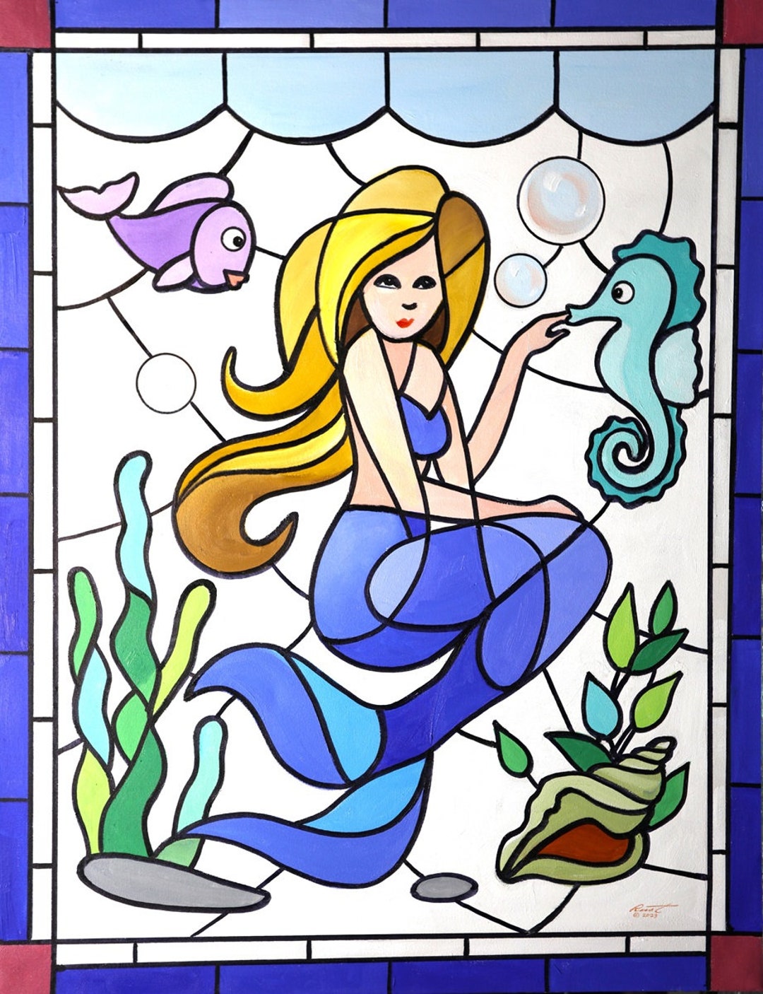 MERMAID, Oils on 36" X 28" Canvas Painted by Artist, RUSTY RUST / 1675 ...