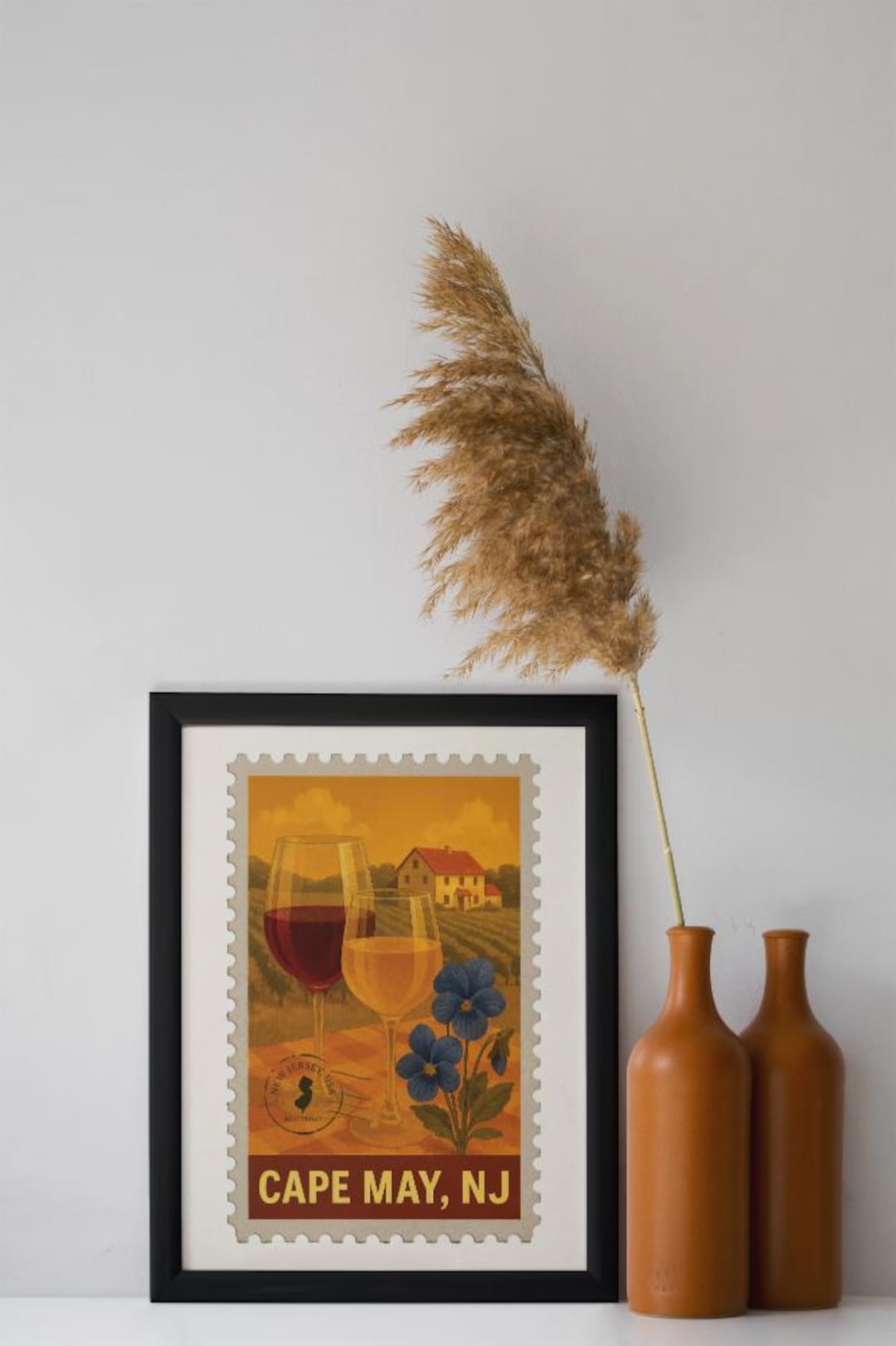 Cape May Art Print: Vintage New Jersey Stamp, Blue Violet Flowers ...