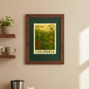 Colombian Coffee Vintage Stamp Art Print – Arabica Beans & Zona ...