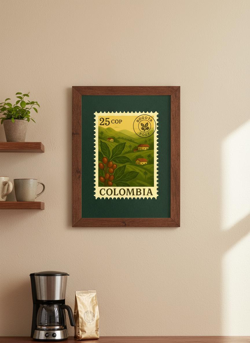 Colombian Coffee Vintage Stamp Art Print – Arabica Beans & Zona ...