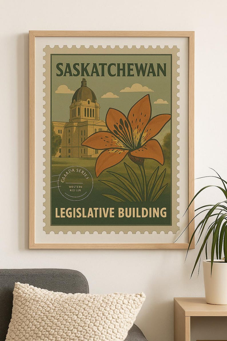 Saskatchewan Art Print: Vintage Stamp Style, Western Red Lily (digital ...