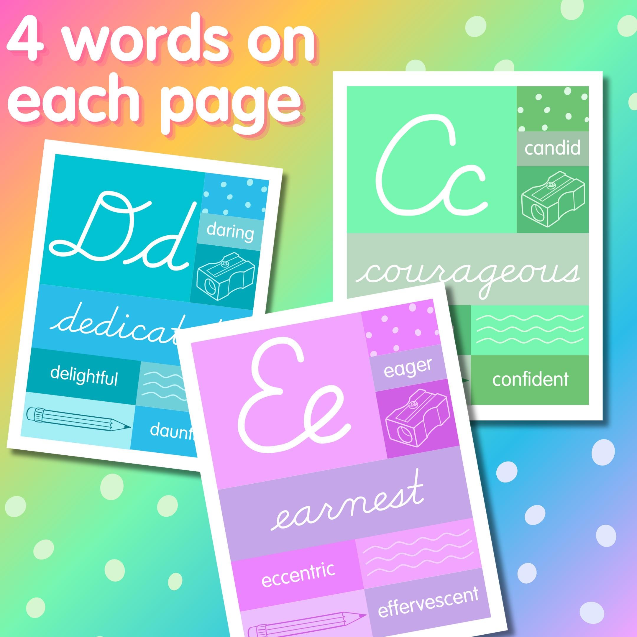 Cursive Alphabet Posters With Character Traits - Bright Pastel - 4 ...