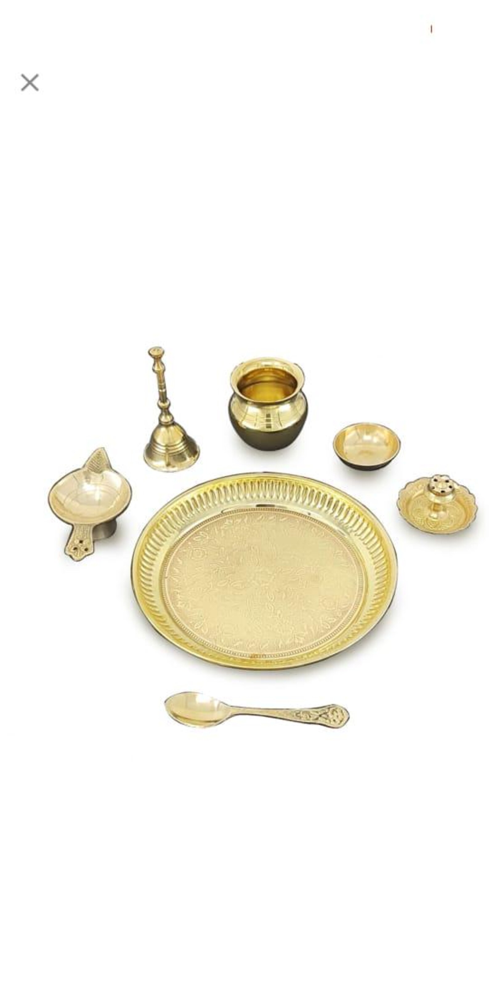 Brass Pooja Thali Set 6 Inch Puja Thali With Pital Plate Kalash Spoon ...