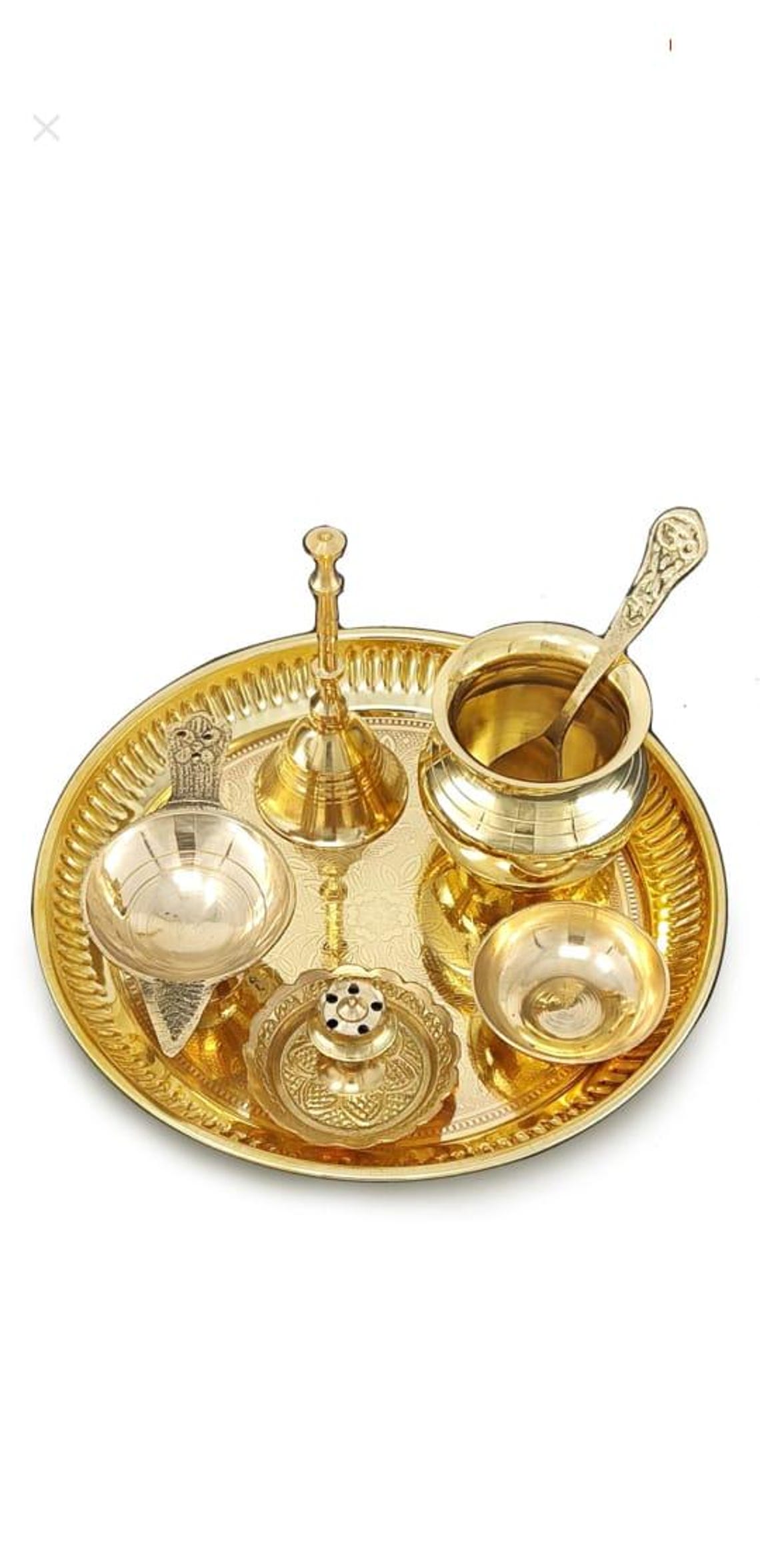 Brass Pooja Thali Set 6 Inch Puja Thali With Pital Plate Kalash Spoon ...