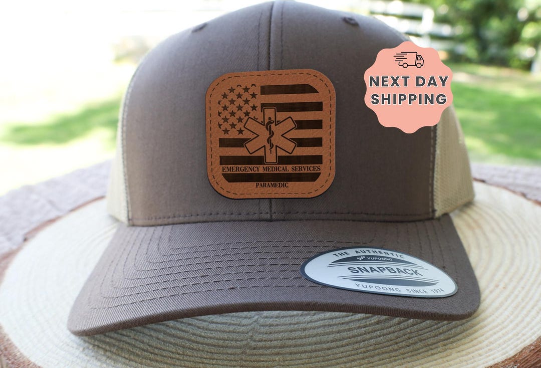 Paramedic Hat, EMS Gift, EMT Gift, Trucker Hat, Leather Patch Hat ...