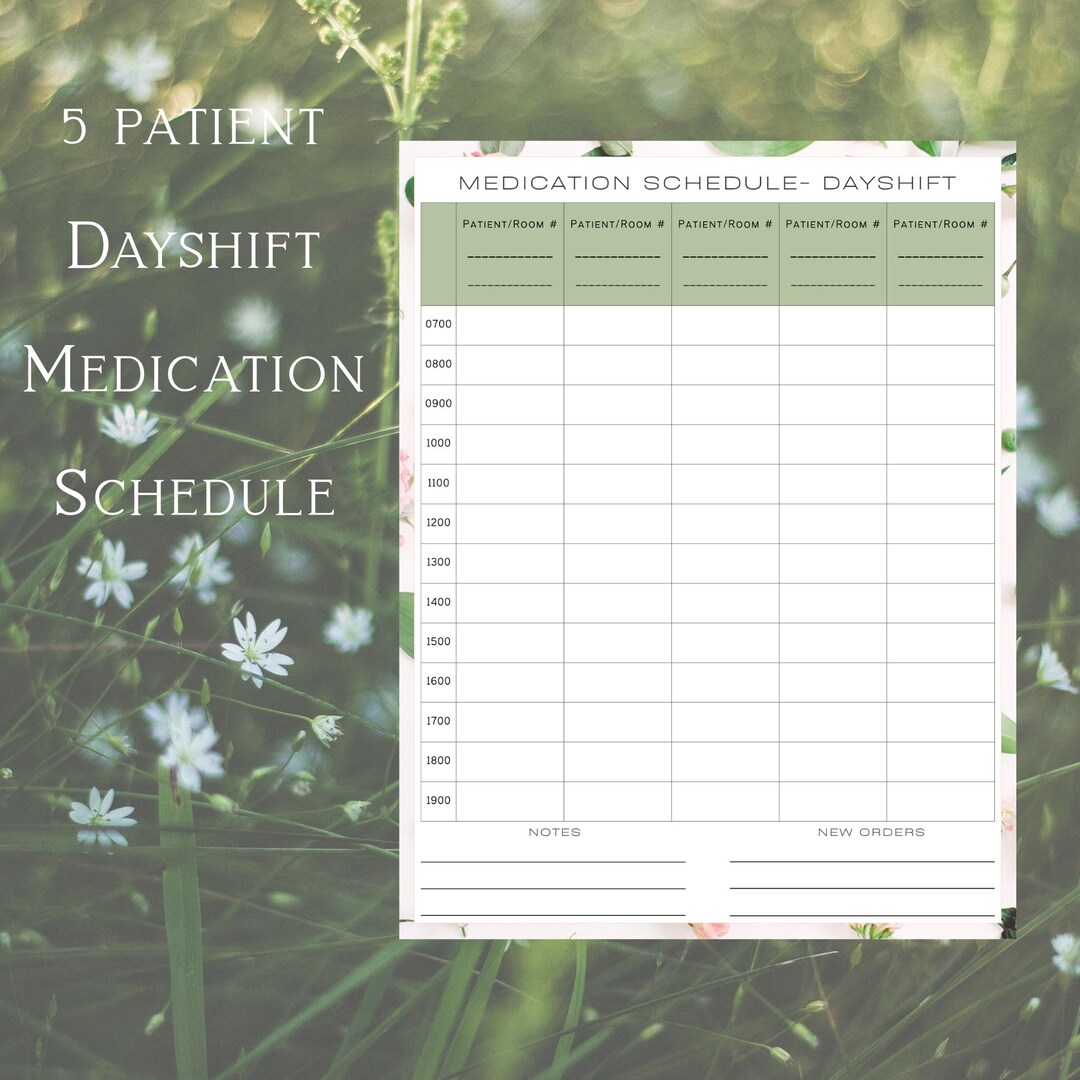 Printable Dayshift Medication Schedule | Floral Design | Nurse ...