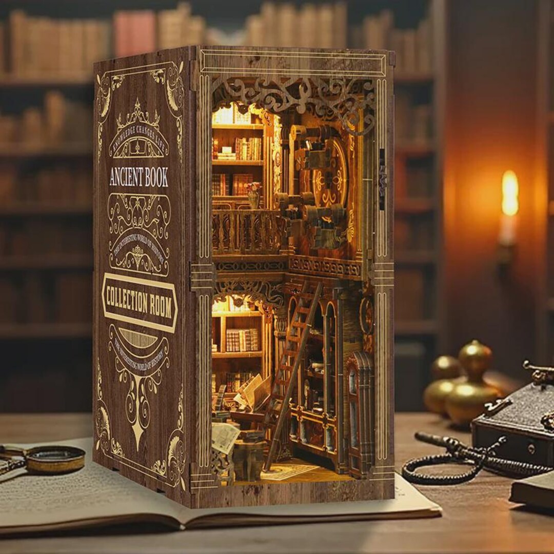 DIY Western Library Book Nook – Cozy Mini Wooden Dollhouse Kit With LED ...