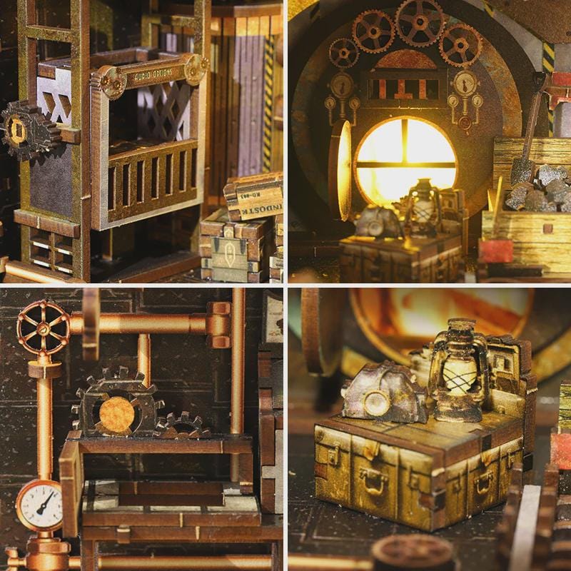 Steam & Cogs Factory Book Nook – DIY Miniature Mechanical Workshop With ...