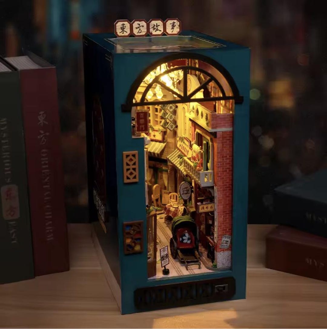 Oriental Tale Book Nook DIY Kit – Retro Wooden Miniature Shelf Insert ...