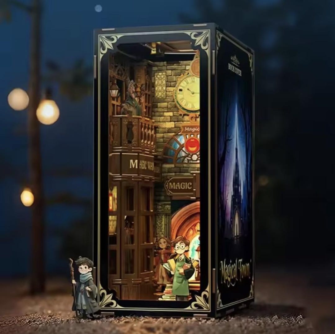 DIY Magical Wizard Town Book Nook Kit: 3D Wooden Puzzle & Shelf Insert ...