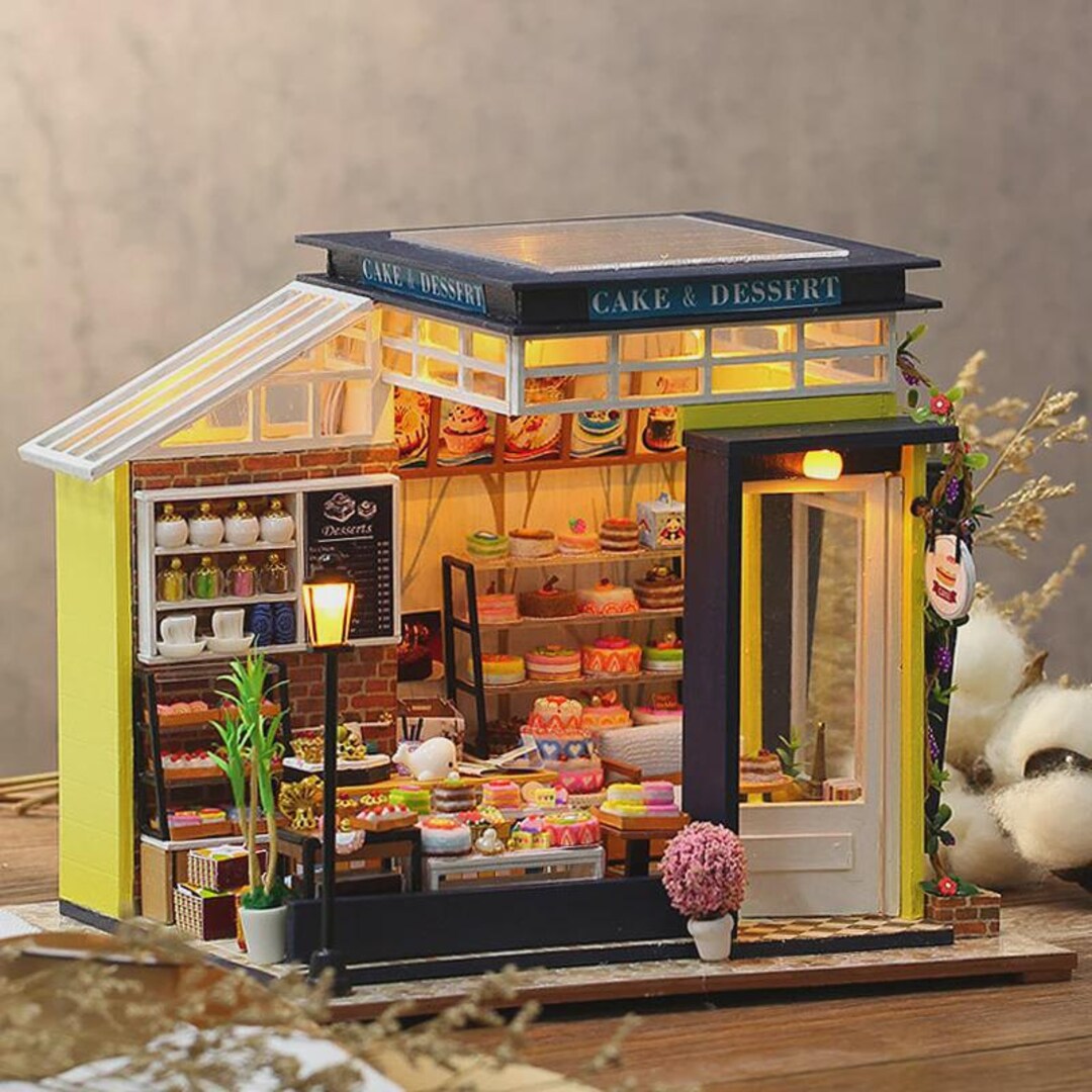 DIY Mini Cake Shop Dollhouse – Handmade 3D Puzzle Kit With LED Lights ...