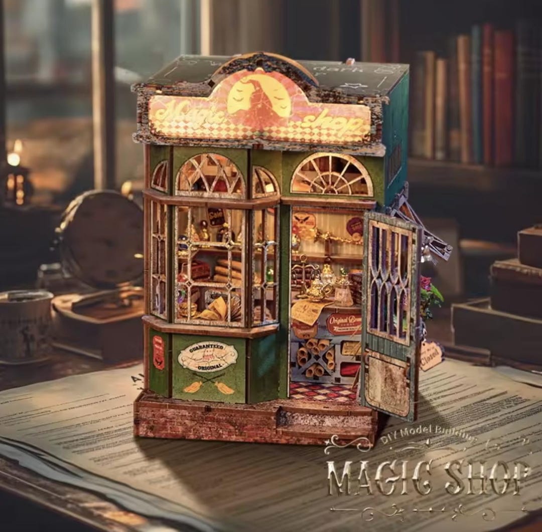 DIY Retro Wooden Book Nook Kit – Mini Magic Shop Shelf Insert With LED ...