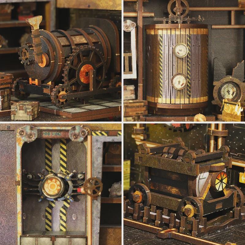 Steam & Cogs Factory Book Nook – DIY Miniature Mechanical Workshop With ...
