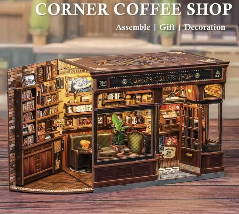 DIY Corner Coffee Shop Book Nook Kit | 3D Café Puzzle Craft | Warm City ...