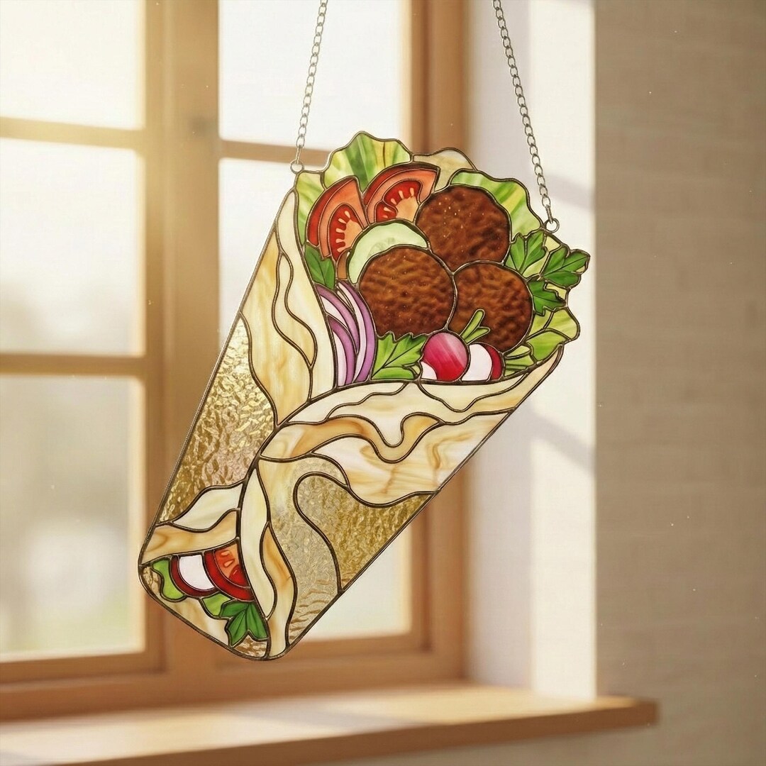 Falafel Wrap Acrylic Suncatcher, Stained Glass Style Food Window ...