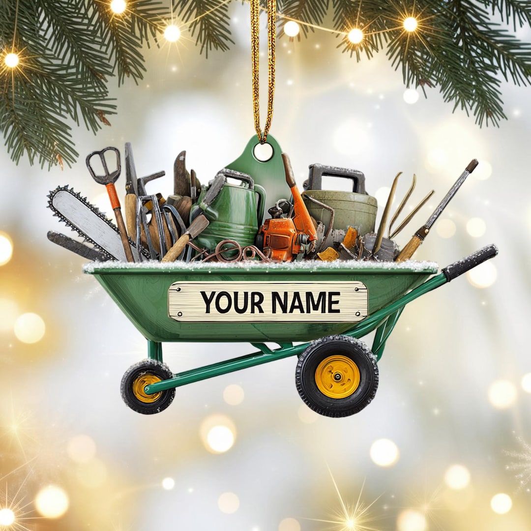 Personalized Gardener Wheelbarrow Ornament, Custom Name Garden Tool ...